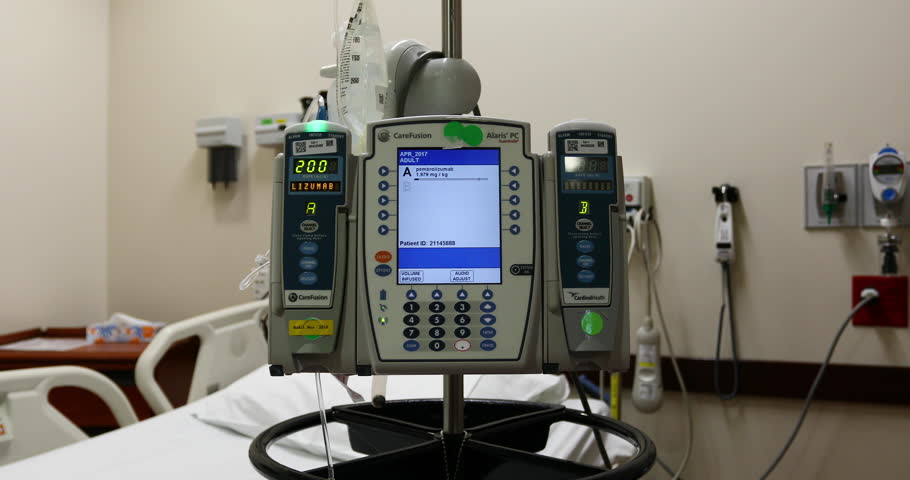 SALT LAKE CITY, UTAH - JAN 2017: Cancer Hospital Chemo Infusion Machine ...