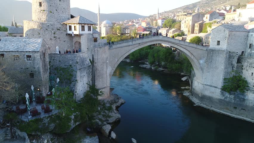 Old Bridge In Mostar, Bosnia And Herzegovina | Aerial View Old Bridge ...