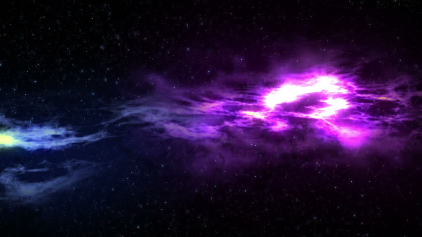 Space Background. Camera Is Flying Through The Blue And Magenta ...