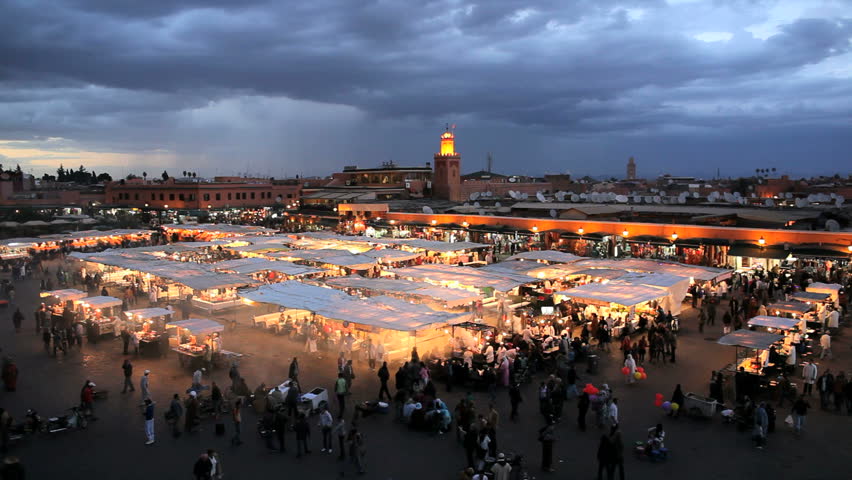 Elevated View Over Djemaa El-Fna Night Market, Marrakech (Marrakesh ...