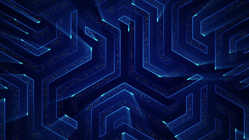 Circuit Board 3D Animation. High Tech Computing Of Digital Technology ...