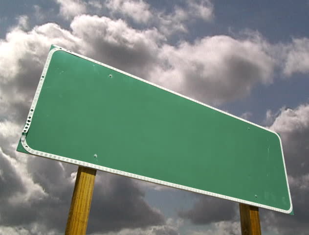 Digital Animation Of Empty Green Road Sign Over Cloudy Sky Stock ...