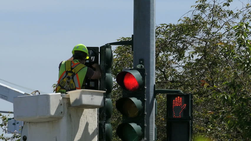 Time Lapse Of A Construction Worker Fixing Street Light. Stockfootage ...