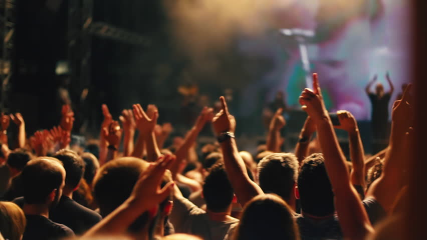 Many People At Rave Party, View From Behind, Hand And Heads Stock ...