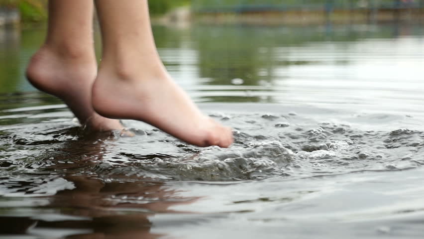 Female Feet Splashing Water In The Pond Stock Footage Video 9467891 ...