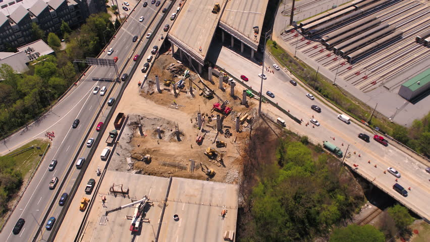 Atlanta Aerial V281 Birdseye View Flying Low Over Freeway Bridge ...