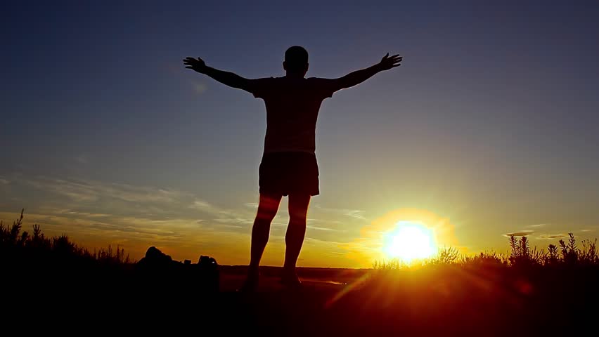 Happy Winning Success Woman At Sunset Or Sunrise Standing Elated With ...