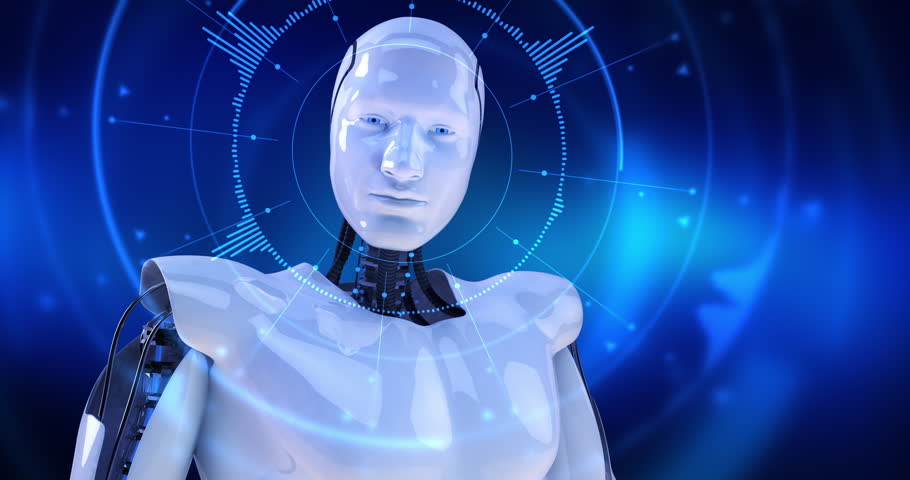 Robot, Cyborg Touching Screen, Artificial Intelligence, Computer ...