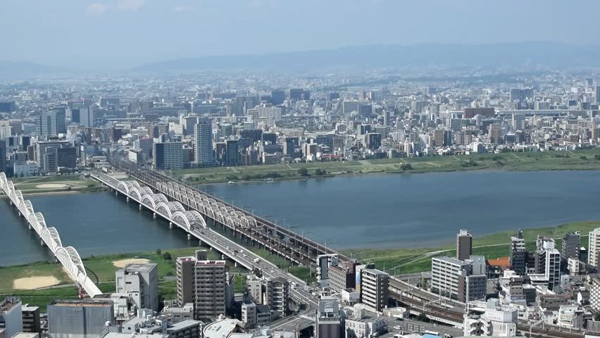 Aerial View Of The Osaka Cityscape At Night Stock Footage Video ...