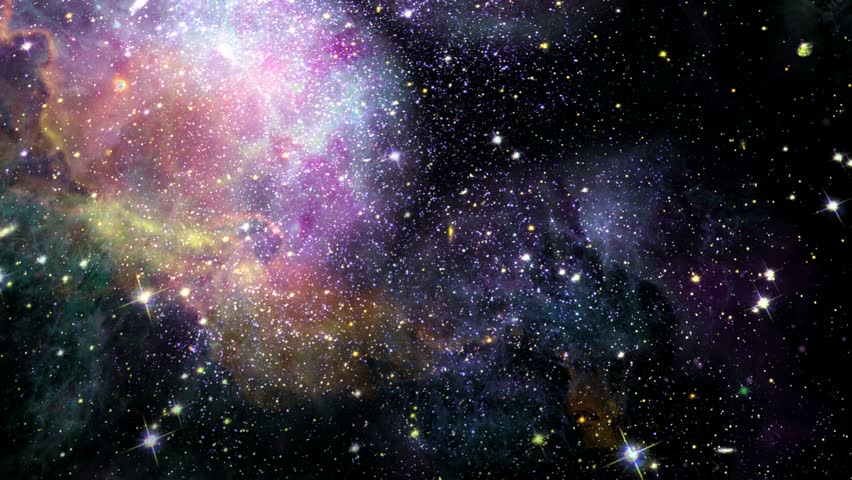 Flying Through Star Fields And Nebulas In Space, Revealing A Spinning ...