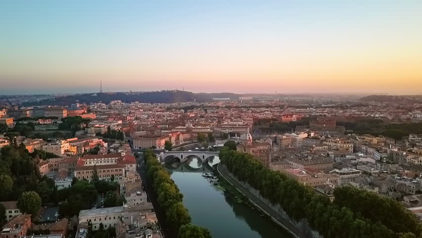 Aerial View Of Rome Skyline Cityscape Day To Night Time Lapse At The ...