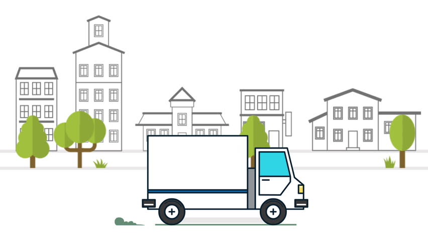 Delivery Truck Animation Against The Background Of City.2D Animation ...