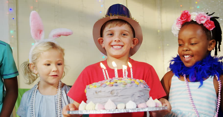 Sad Little Boy Celebrating His Birthday Alone Suddenly Cheering Up And ...