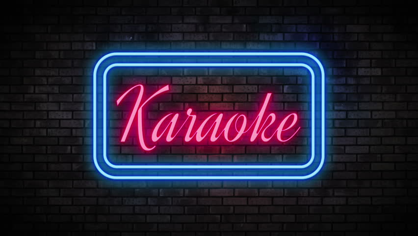 Karaoke Neon Light On Brick Wall Night Bar Blinking Neon Sign Motion