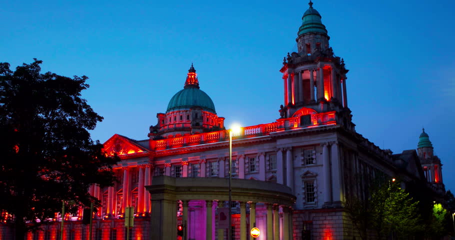 Belfast, UK. Nightlife With City Hall In Belfast, UK The Capital Of ...