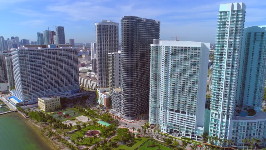 Stock video of aerial establishing shot edgewater downtown miami ...