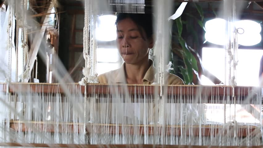 Traditional Burmese Textile Manufacture In Craft Village Where Old ...