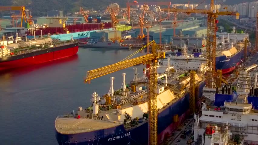 Busan, South Korea - November 2017: Aerial Of Daewoo Shipbuilding ...