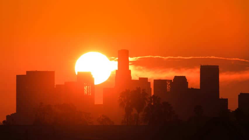 Downtown Los Angeles City Buildings Skyline At Sunset. 4K Timelapse ...