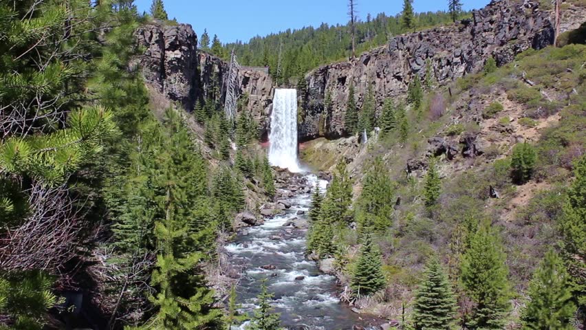 Tumalo Falls Waterfall from Distance Stock Footage Video (100% Royalty ...
