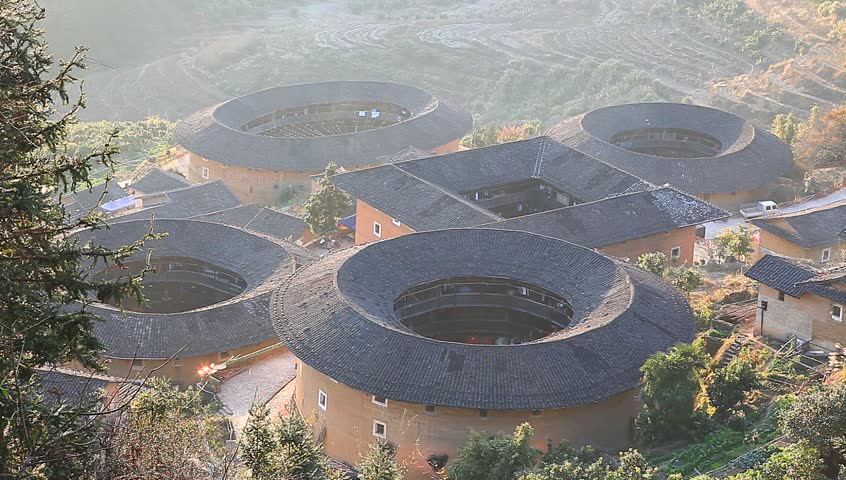 China Folk Living Building In Fujian Province, The Whole Building Is ...