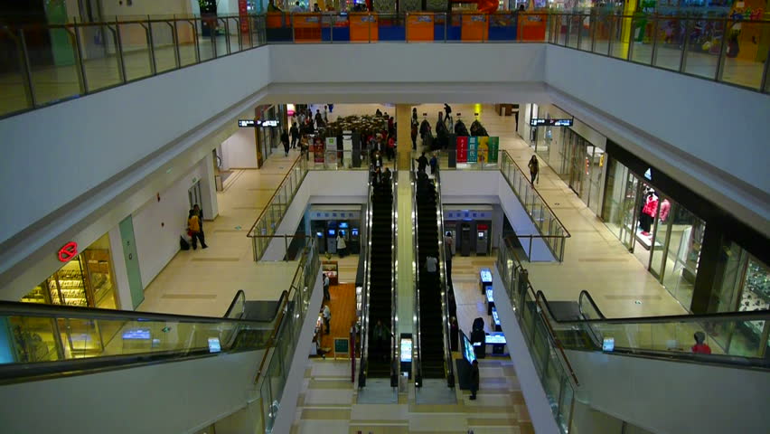 Shoppers On Escalators In Big Multistory Mall Stock Footage Video ...
