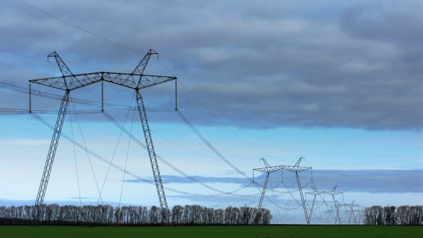High Voltage Power Line At Sunrise. Shot Near Los Angeles With A Canon ...