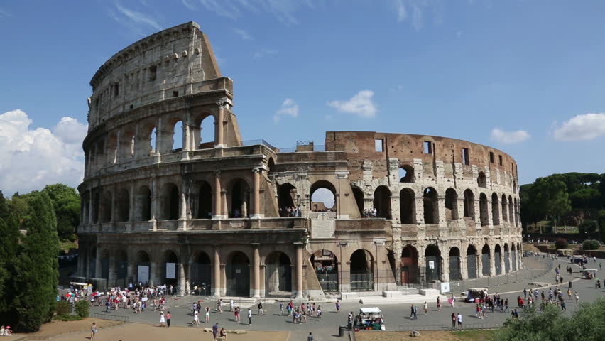 Colosseum, Rome, Italy. Roman Coliseum On Summer Day With Blue Sky ...