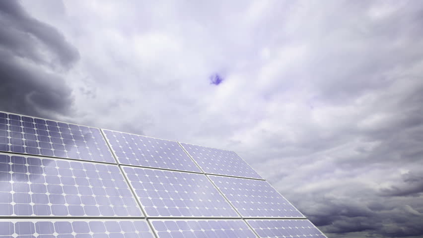 Photovoltaic Solar Panels With Blue Panoramic Sky; High Definition Time ...