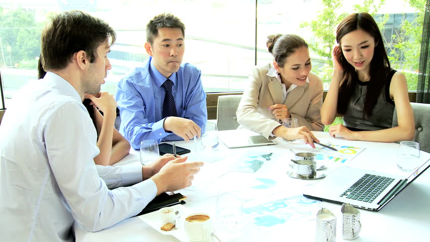 Caucasian Asian Chinese Group Financial Investors Collaborating ...