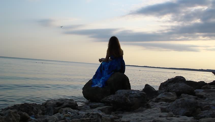 Woman Feeling Sad And Lonely In Front Of The Ocean Stock Footage Video ...