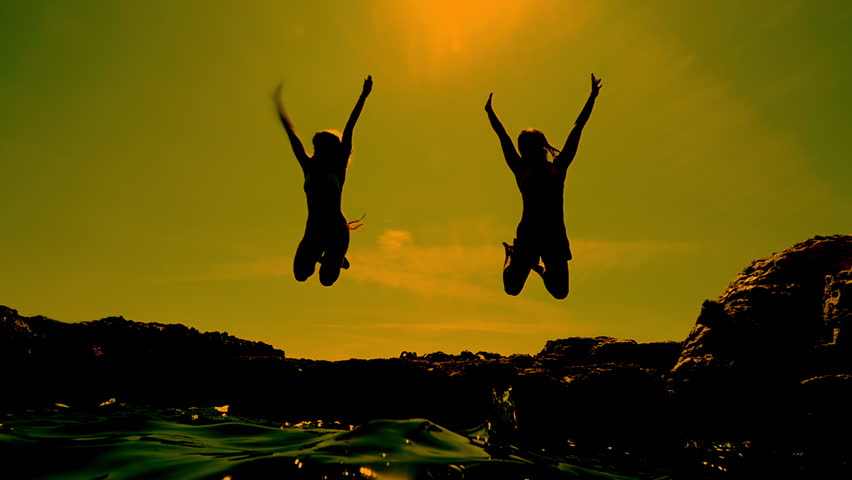 Slow Motion: Two Women Jumping Stock Footage Video (100% Royalty-free ...