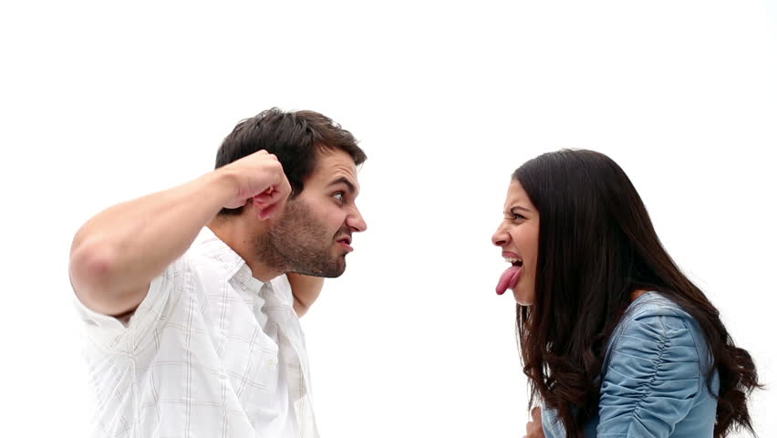 Angry Young Couple Shouting At Each Other On White Background Stock ...