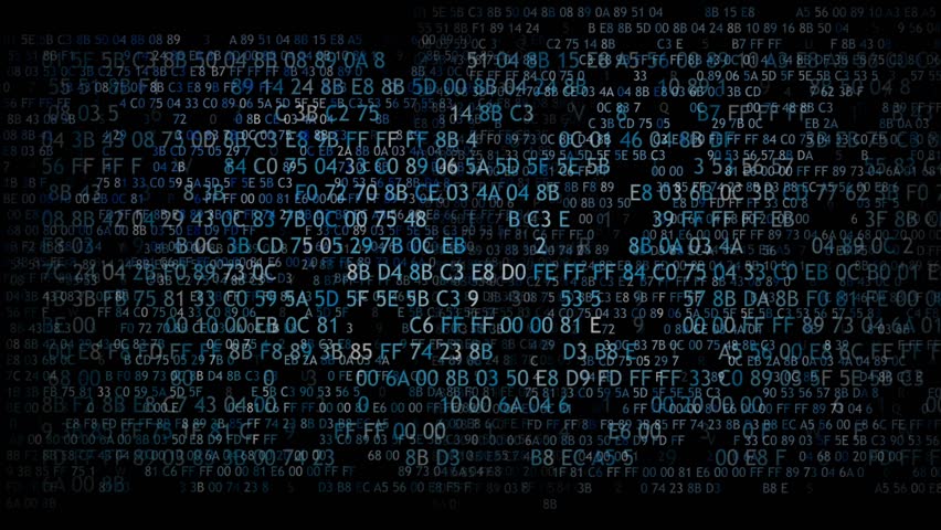 Binary Code. Hexadecimal Code Running Up A Computer Screen. Blue Digits ...