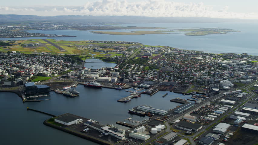 Aerial Iceland Reykjavik Capitol Cityscape Stock Footage Video (100% ...