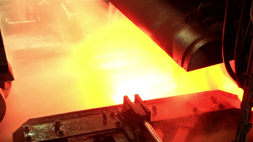 Hot Slab Are Moving In Mill, Production Of Steel Plants That Look Very ...