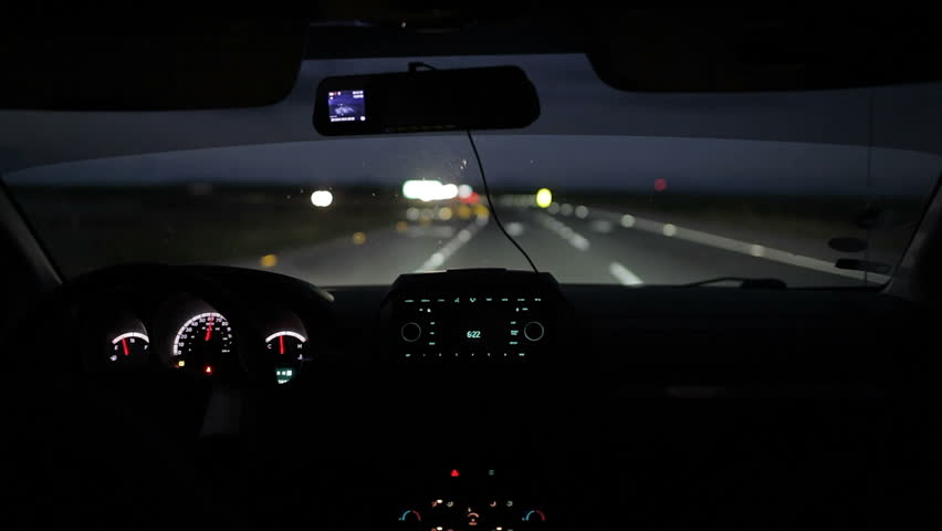Time Lapse Of Car Driving At Night. View From Inside With Luminous ...