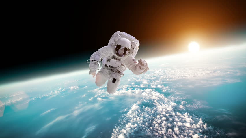 Astronaut In Outer Space Against The Backdrop Of The Planet Earth ...