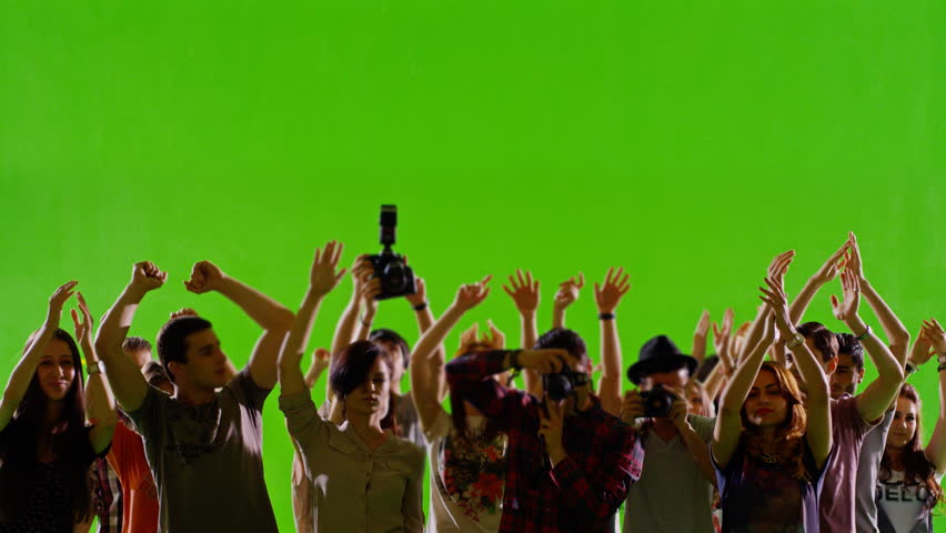 Crowd Of Fans Dancing On Green Screen. Concert, Jumping, Dancing, Hands ...