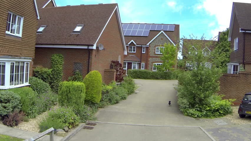 Aerial View Of UK Middle Class Home In Small Village Or Town. High ...