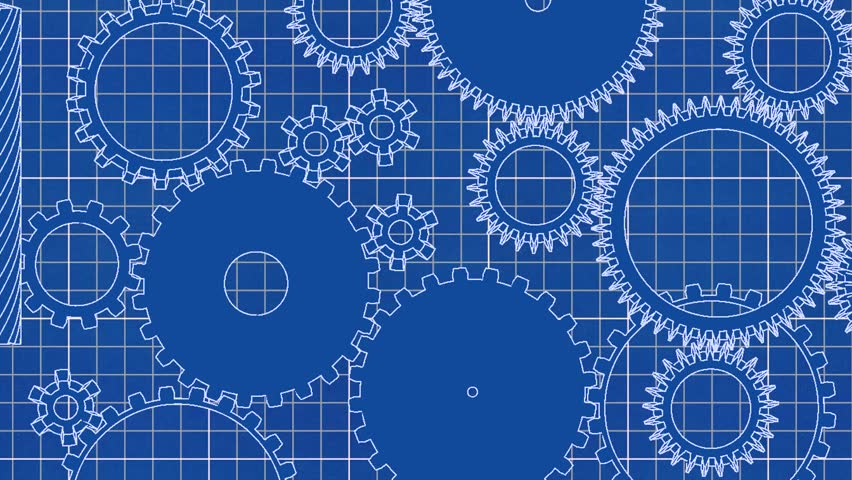 Blueprint With Spinning Gears, Technical Background. Stock Footage ...