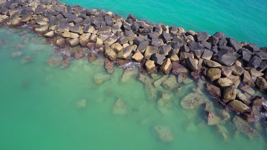 4k Aerial Video Miami Beach Rock Jetty And Pier At South Beach Stock ...