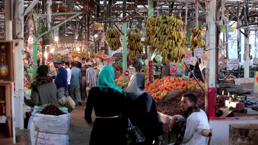 HURGHADA, EGYPT - MARCH 20, 2015 Arabic Traditional Farmer Market Sell ...