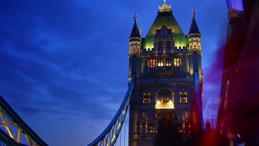 Rush Hour In London, View To The Tower Bridge Night,time Lapse Stock ...