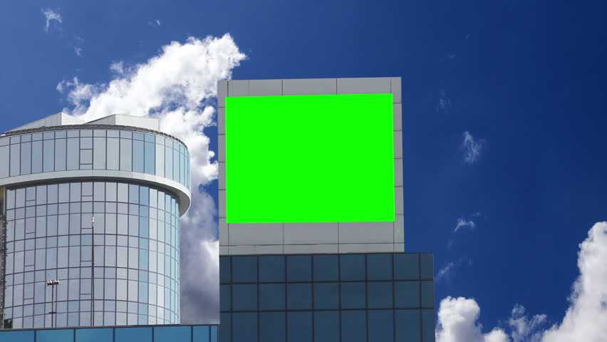 Billboard In The City Near Road - Green Screen - Buildings With Trees ...